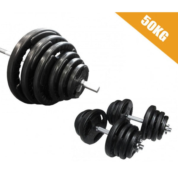 50kg Standard Rubber Coated Barbell/Dumbbell Weights Set – Fitness and ...